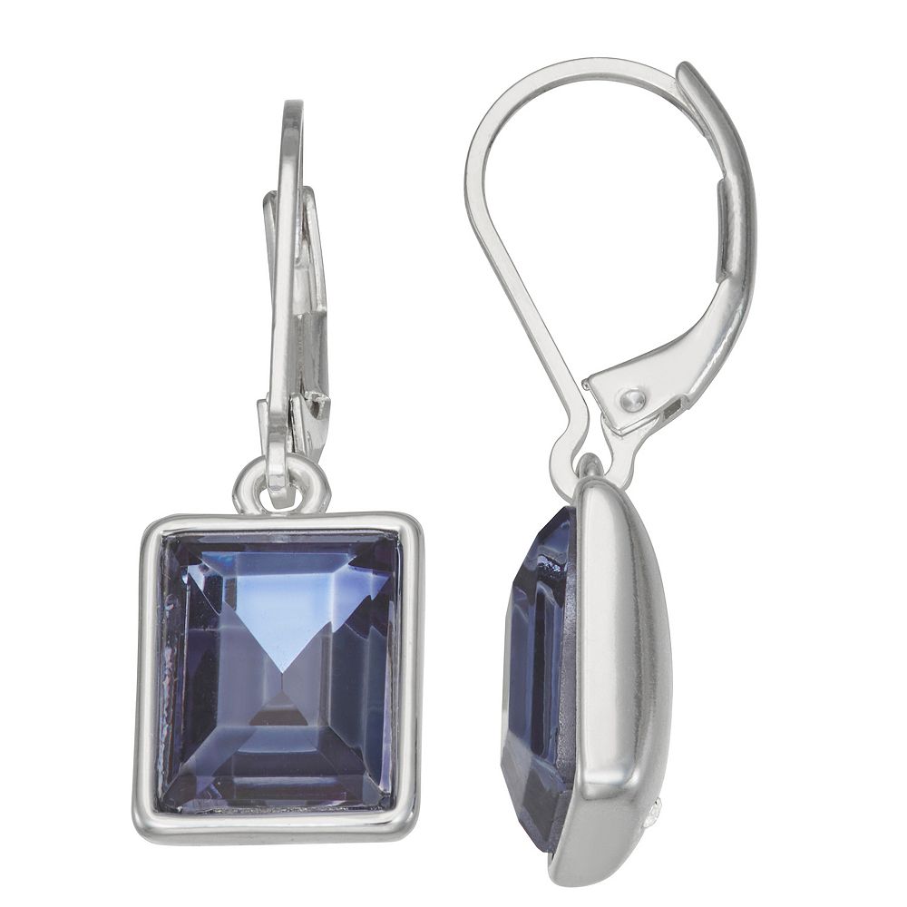Nine West Silver Tone Square Stone Drop Earrings