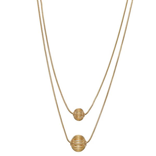 Nine West Gold Tone Double Sphere Necklace