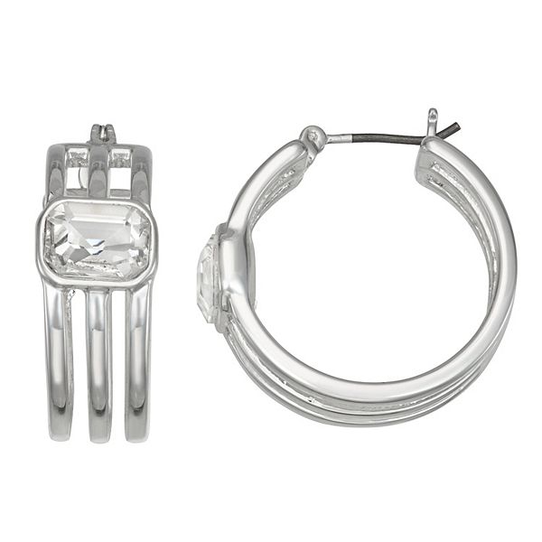 Nine West Silver Tone Triple Band Hoop Earrings