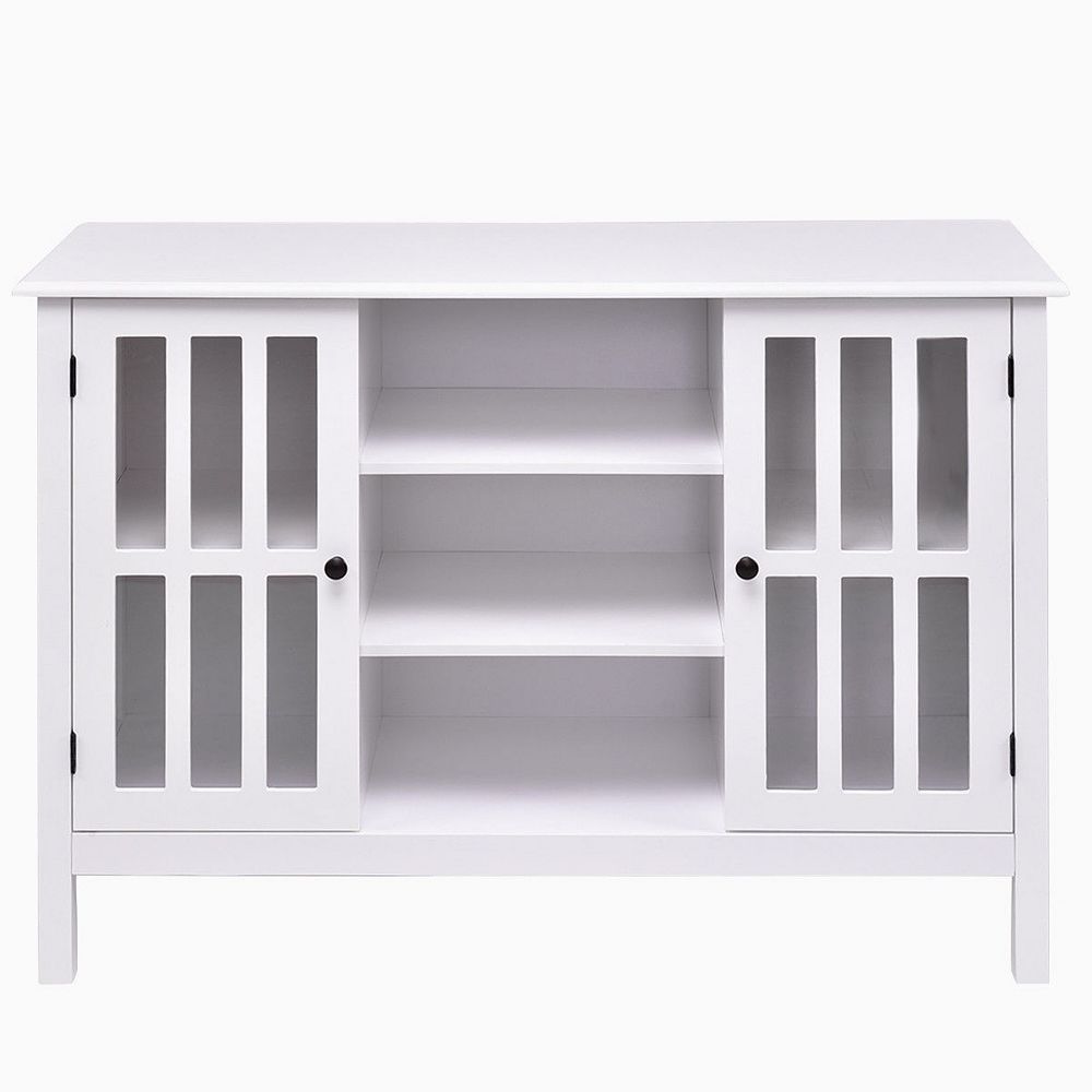 White Wood 43-inch Tv Stand With Glass Panel Doors