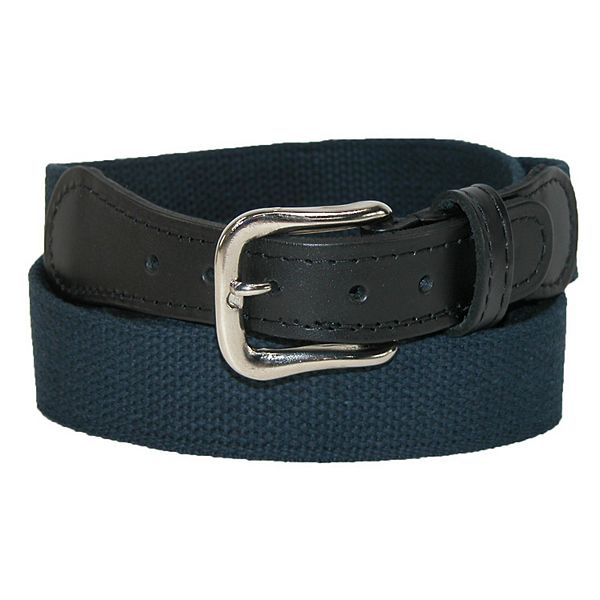 Boston Leather Men's Cotton Web Belt With Leather Tabs
