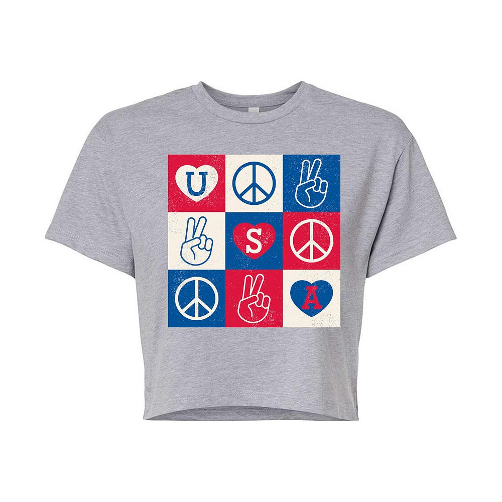 Juniors' USA Peace Grid Cropped Graphic Tee