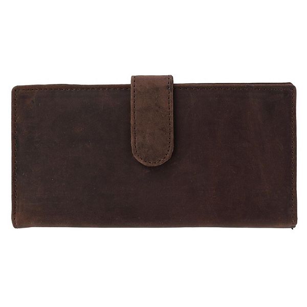 Vintage Leather Rfid Checkbook Cover Wallet With Snap Closure
