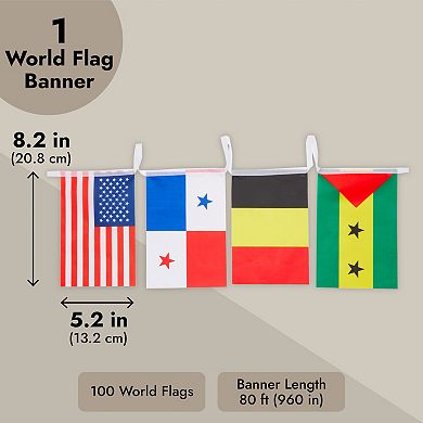 International Flags Of The World Banner With 100 Assorted Countries, 80 Ft