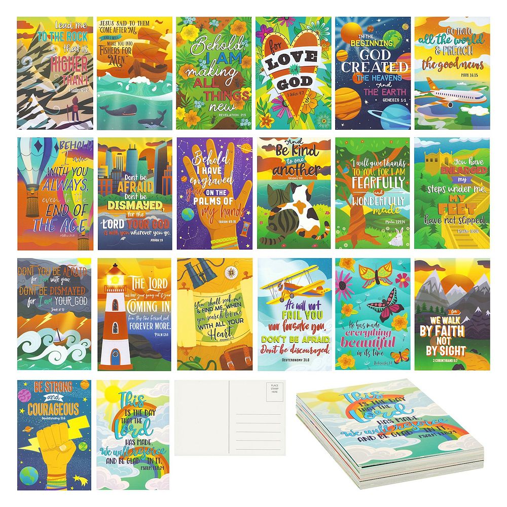 40-count Motivational & Religious Post Cards, 20 Assorted Designs, 4"x6"