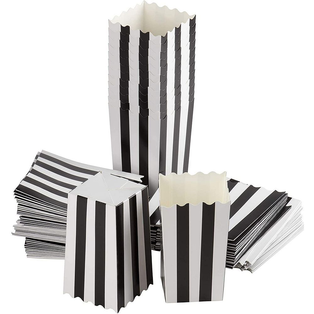 100 Popcorn Box 20oz Paper Favor Candy Container Black White Stripe 3 ...