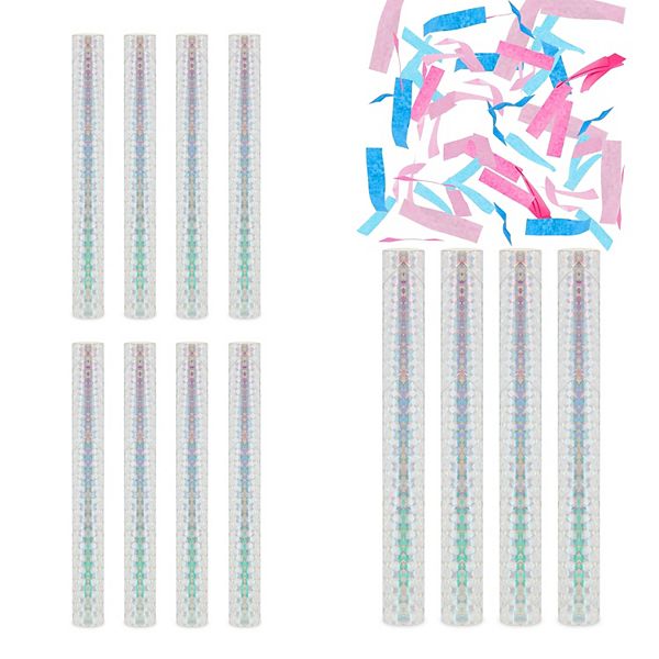 12 Pack Gender Reveal Confetti Wands, Pink And Blue Confetti Flutter Sticks