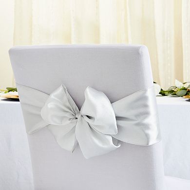 12x Silver Ribbon Bow Chair Sashes For Wedding Reception, Baby Shower ...