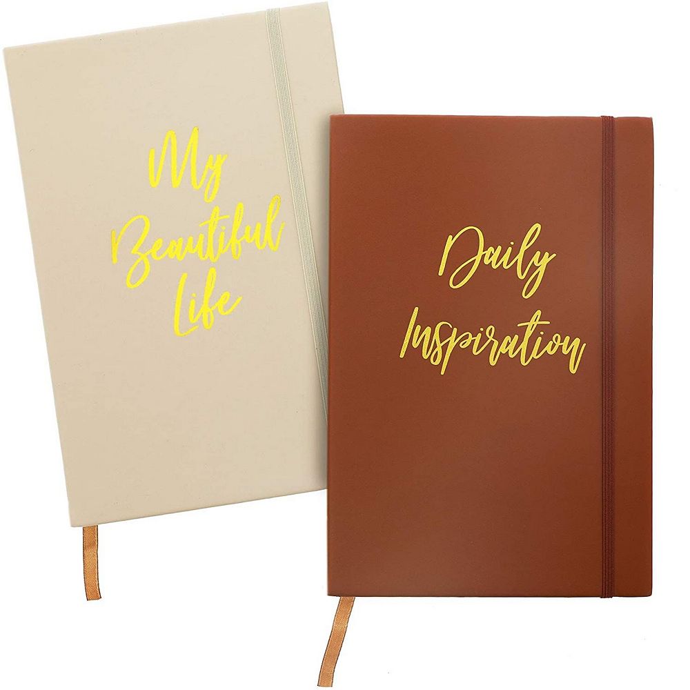 2 Pack Inspirational Faux Leather Notebook Journal, Kraft Lined Pages ...