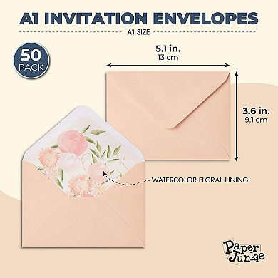 50-pack A1 Pink Special Occasion Invitation Envelopes Watercolor Floral ...