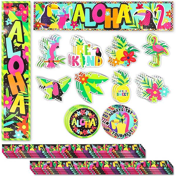 Tropical Classroom Bulletin Board Cutouts, Colorful Chalkboard Borders ...
