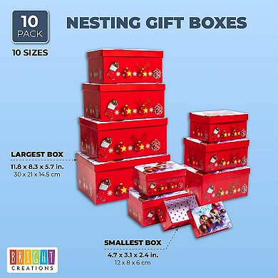 10 Pack Nesting Christmas Gift Boxes With Lids For Presents In 10 Sizes