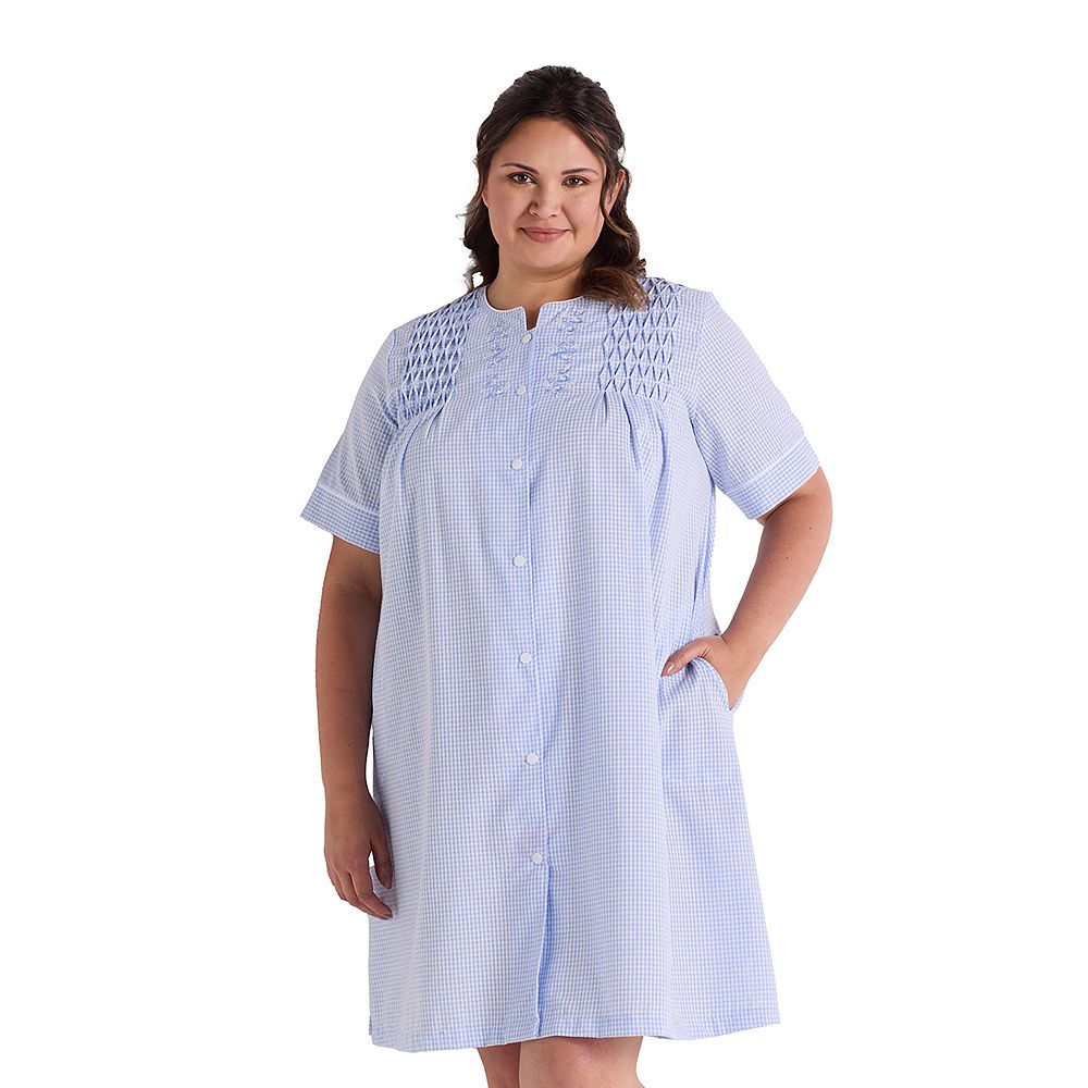 Plus Size Miss Elaine Essentials Seersucker Short Snap Robe