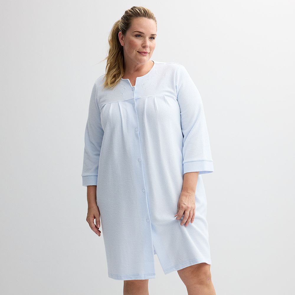 Plus Size Miss Elaine Essentials Brushed Waffle Short Snap Robe