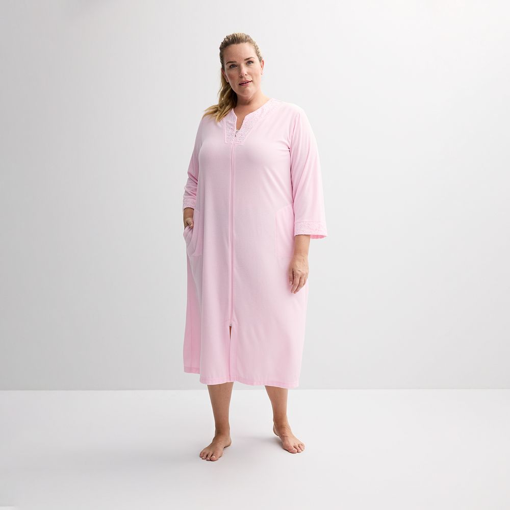 Plus Size Miss Elaine Essentials Terry Long Zip Robe