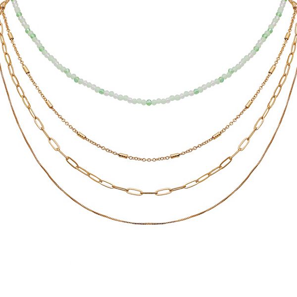 Berry Jewelry Gold Tone Chain & Green Beaded Layered Necklace