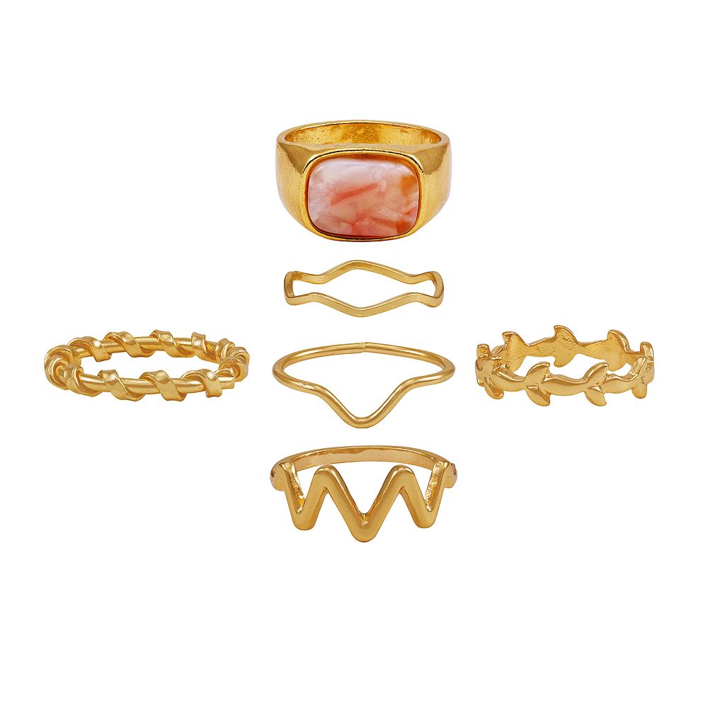 Berry Jewelry Gold Tone Pink Demi 6-Piece Ring Set - Size 9