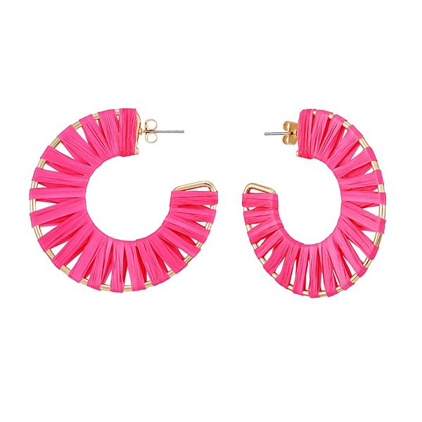 Berry Jewelry Pink Raffia Wrapped Hoop Earrings
