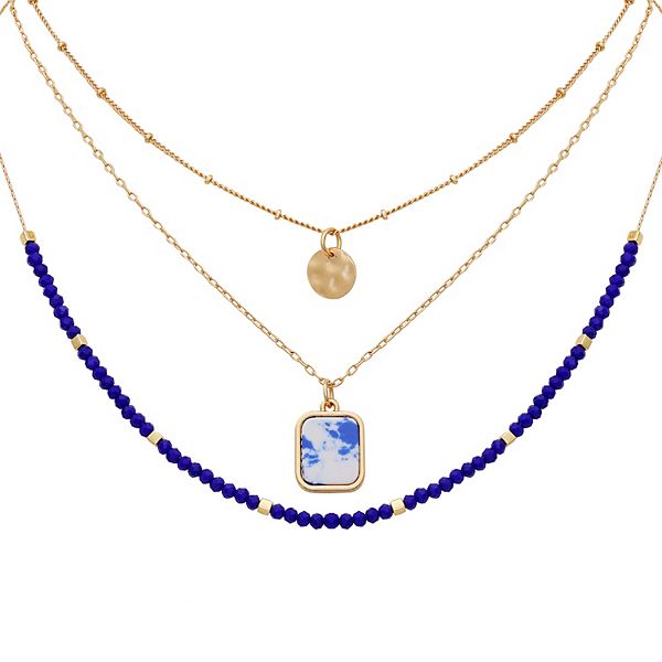 Berry Jewelry Gold Tone Blue Beaded Layered Necklace