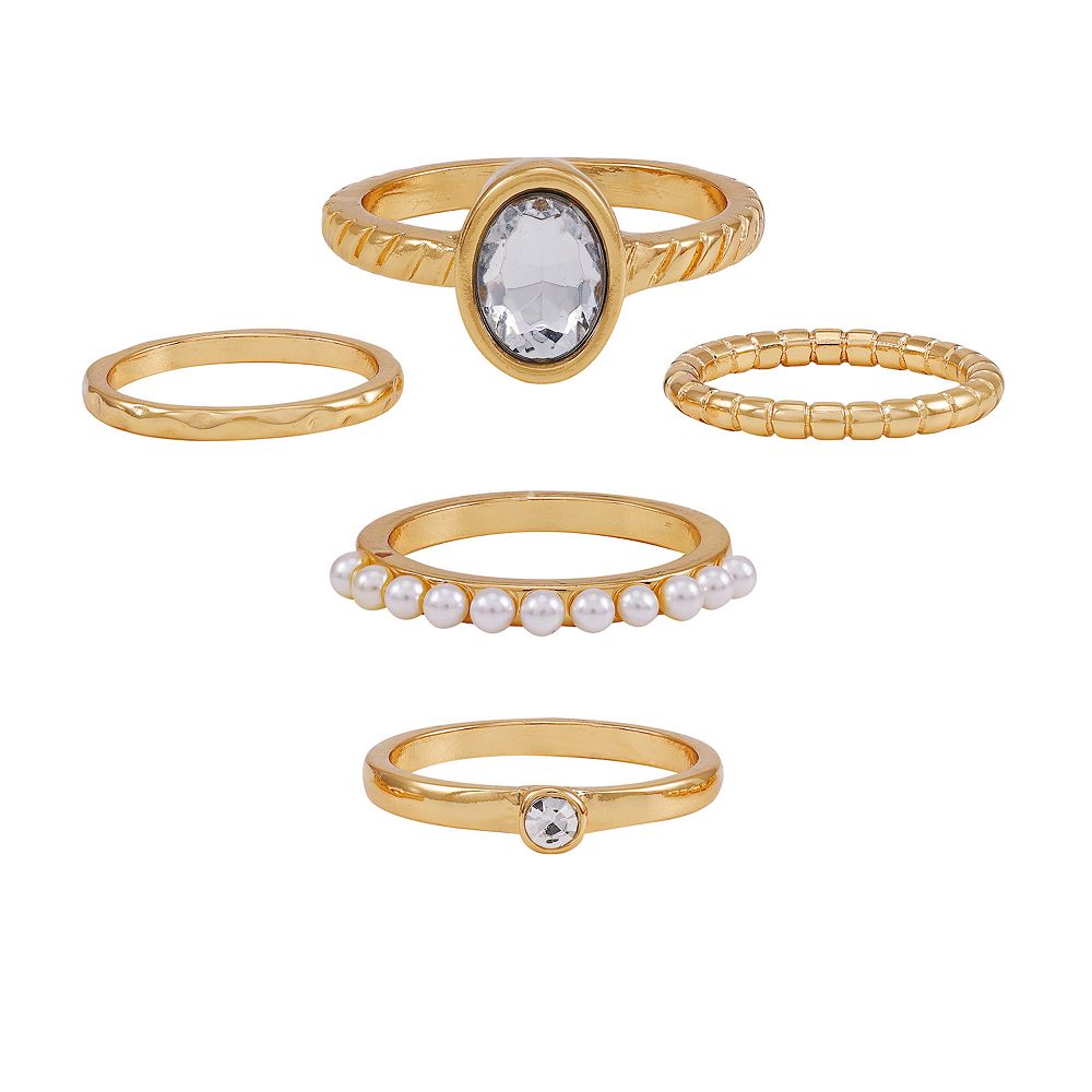 Berry Jewelry Gold Tone Crystal Stone 5-Piece Ring Set - Size 9