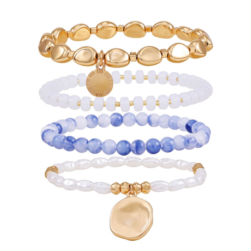 Berry Jewelry Blue & Natural Beaded 4-Piece Stretch Bracelet Set