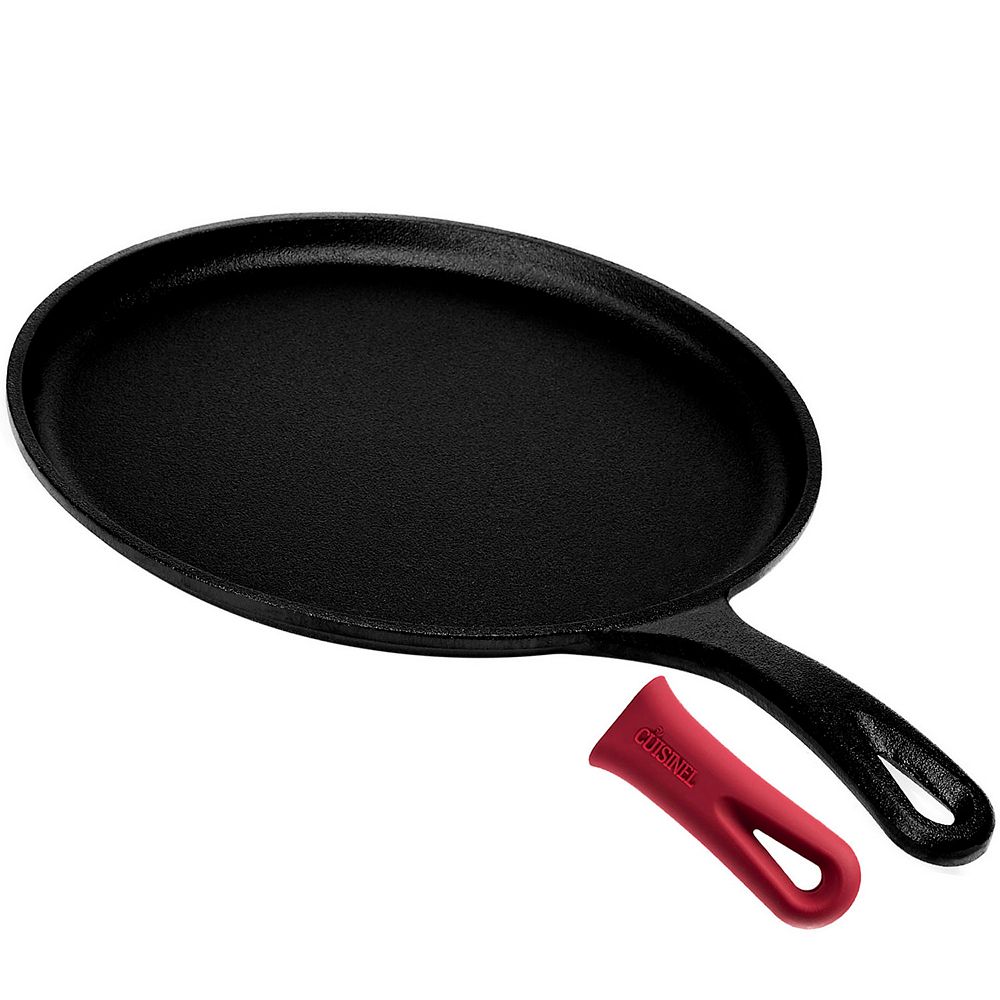 Cuisinel 10.5"Cast Iron Round Griddle Crepe Pan Maker + Silicone Handle ...