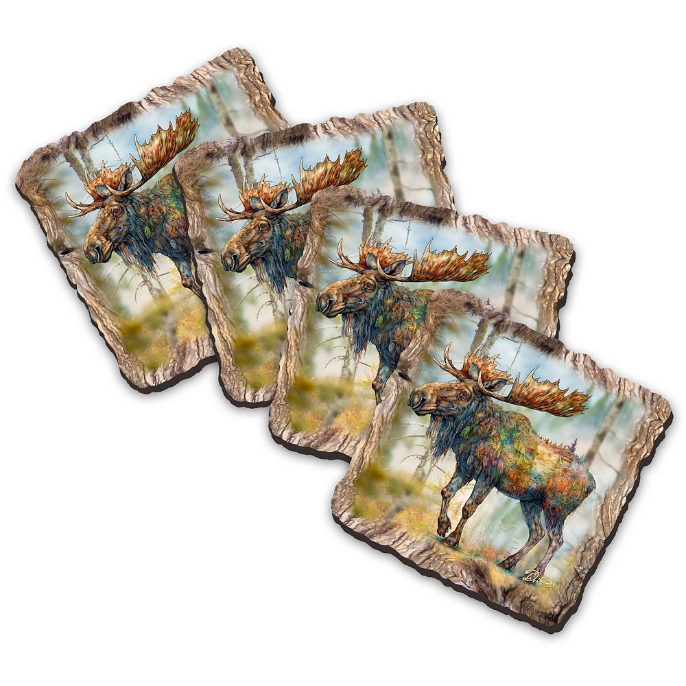 Moose Wooden Cork Coasters Gift Set Of 4