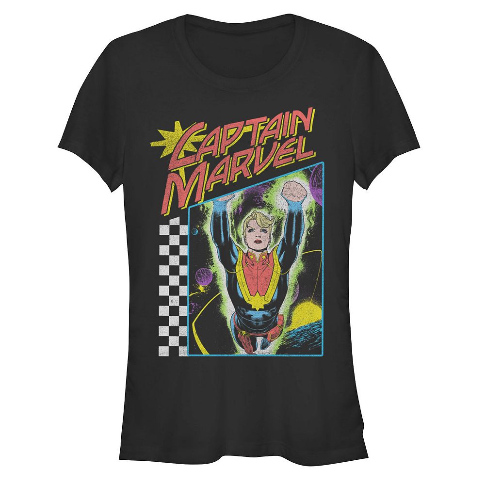 Juniors' Captain Marvel Neon Pop Graphic Tee
