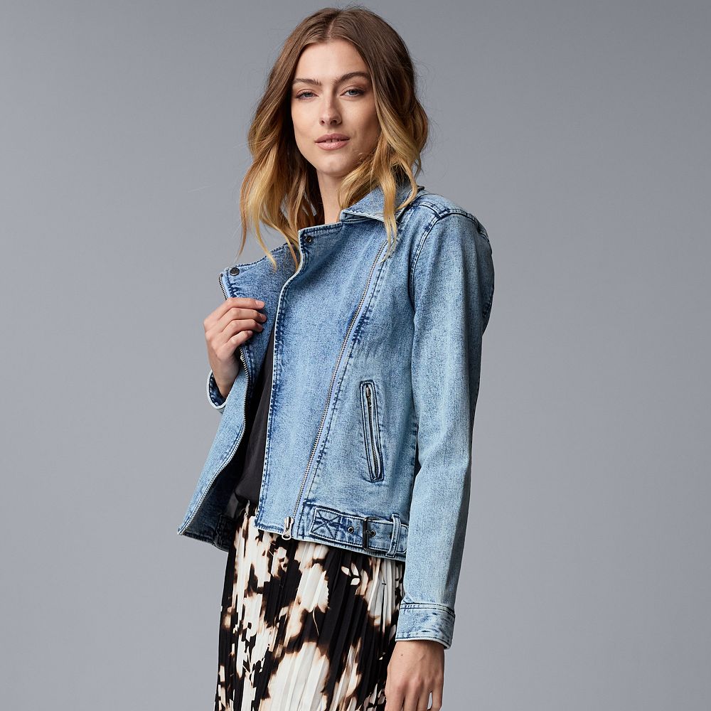 Petite Simply Vera Vera Wang Denim Moto Jacket
