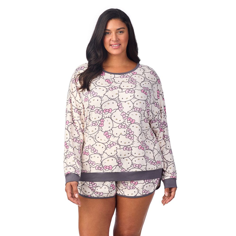 Plus Size Hello Kitty Long Sleeve Pajama Top & Pajama Shorts Set