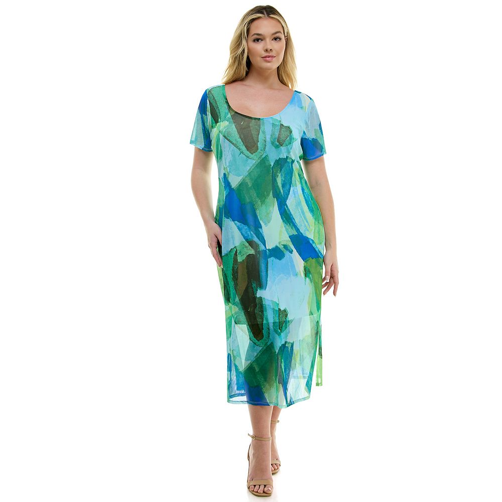 Juniors' Plus Size As U Wish Mesh Scoop Neck Side Slit Bodycon Midi Dress