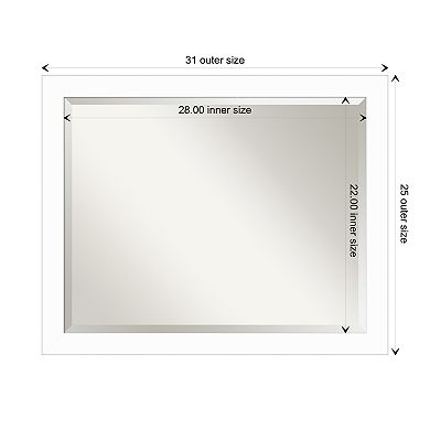 Basic White Narrow Beveled Wood Framed Bathroom Wall Mirror