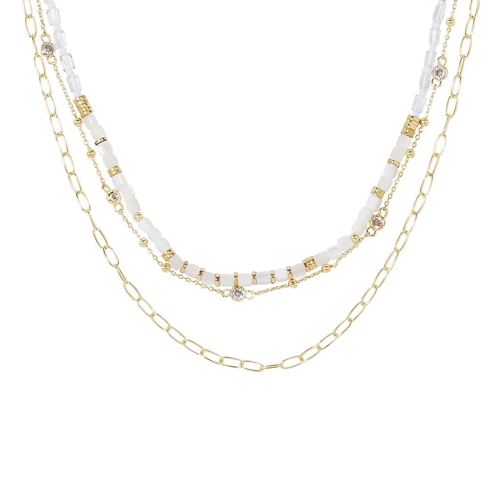 LC Lauren Conrad Gold Tone 3-Row Multi Translucent Beads Necklace