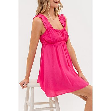 August Sky Women's Wide Ruffle Straps Ruched Empire Waist Mini Dress