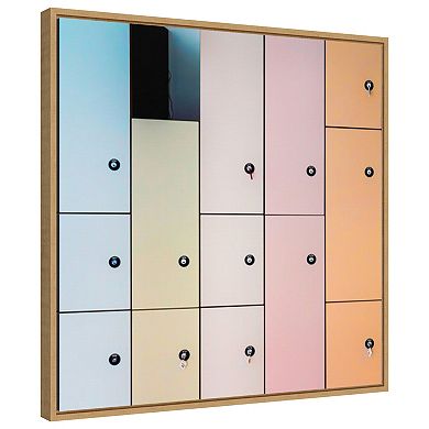 Pastel Lockers By Luc Vangindertael (lagrange) Framed Canvas Wall Art Print