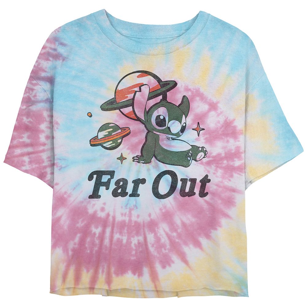 Disney's Lilo & Stitch Far Out Stitch Crop Top Tie Dye Juniors' Graphic Tee