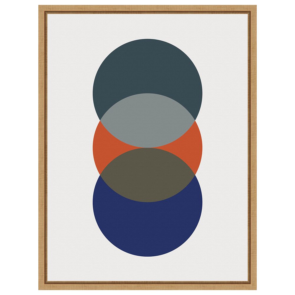 Layered Retro Modern Circles In Bright Colors Framed Canvas Wall Art Print