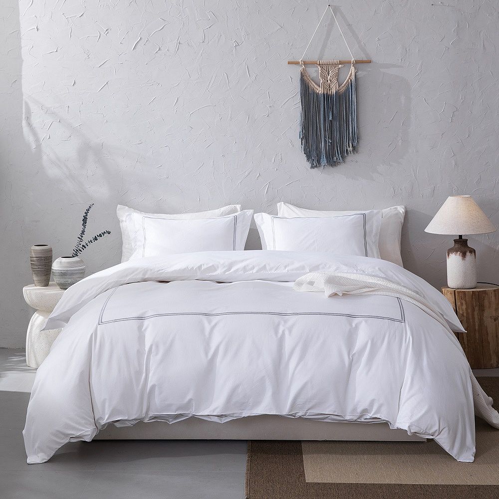 Graceful Double Linear Embroidery 500 Thread Count Cotton Sateen Duvet ...