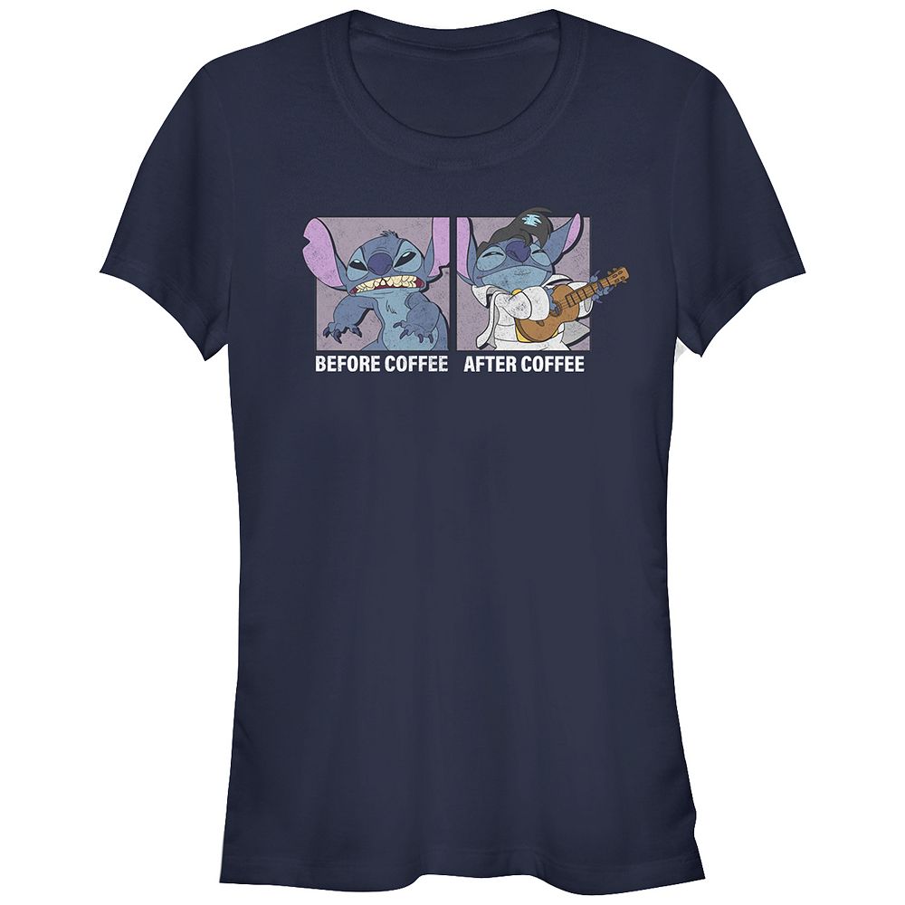 Disney's Lilo & Stitch Before And After Coffee Stitch Juniors' Graphic Tee