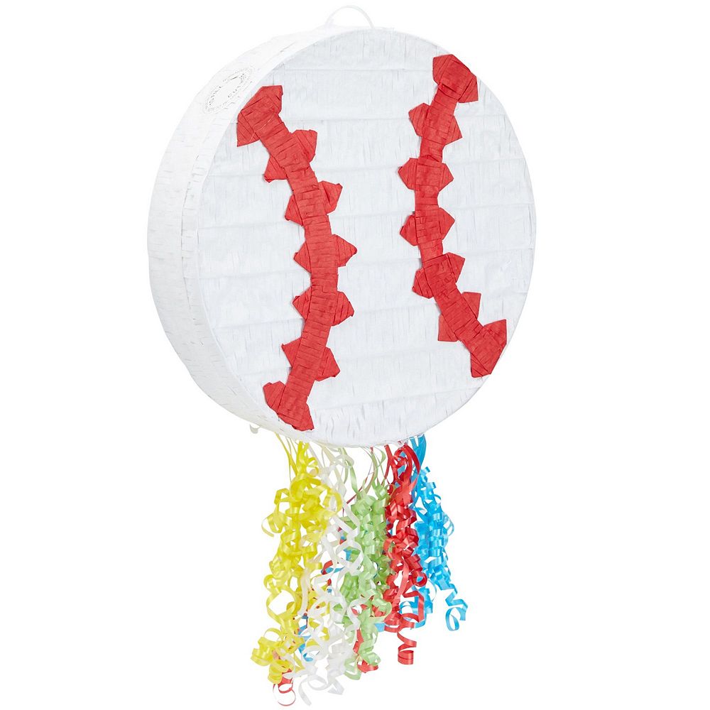 Small Pull String Baseball Pinata For Boys Birthday Party, 12.75 X 3 In