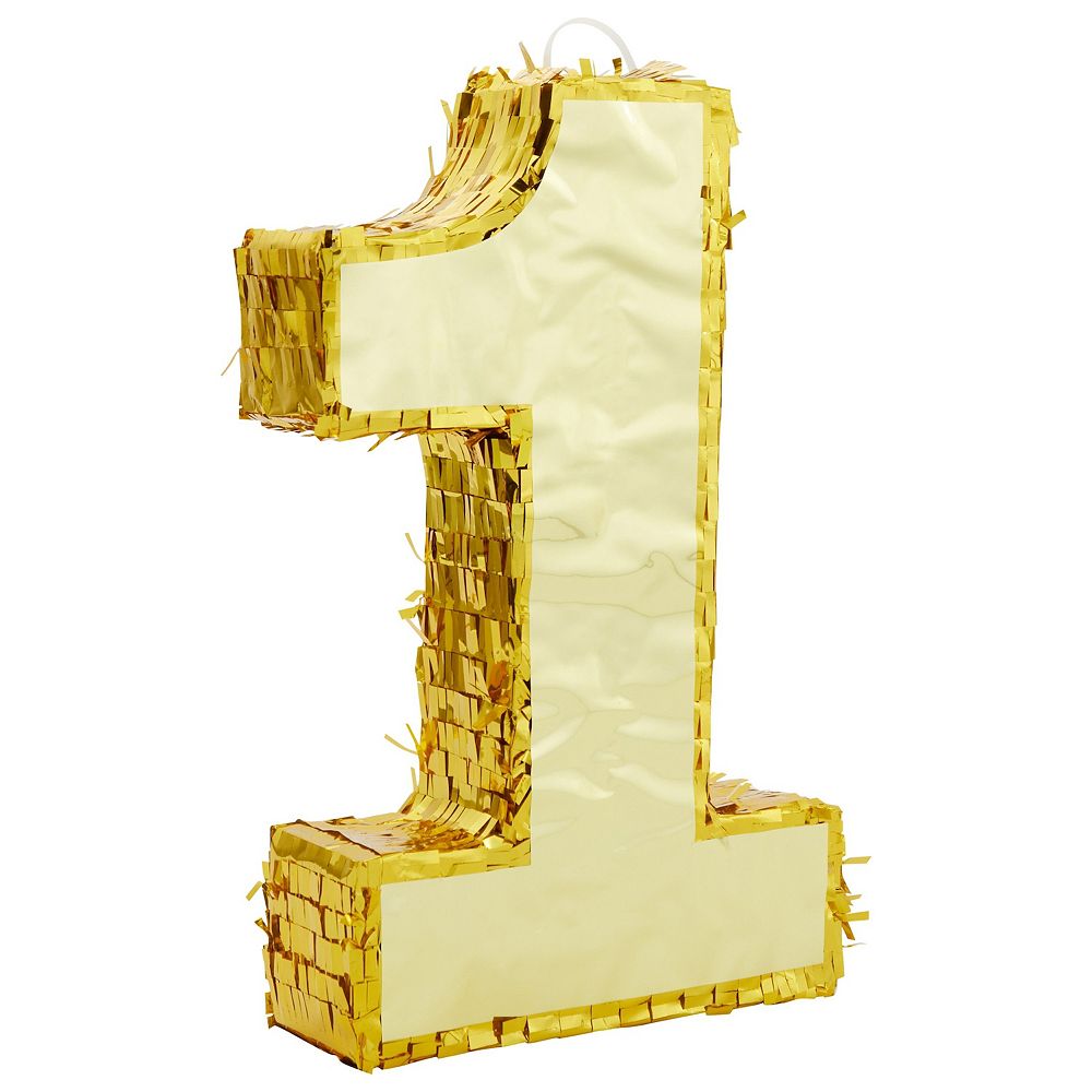Mini Number 1 Pinata For Fourth Birthday Party, Gold Foil, 16 X 3 X 10 In
