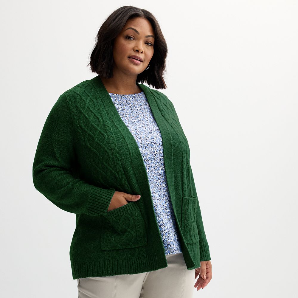 Plus Size Croft & Barrow® Long Sleeve Cabled Cardigan