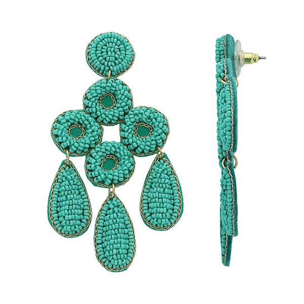PANNEE BY PANACEA Gold Tone Beaded Blue Chandelier Earrings