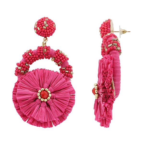 PANNEE BY PANACEA Gold Tone Pink Raffia Statement Earrings