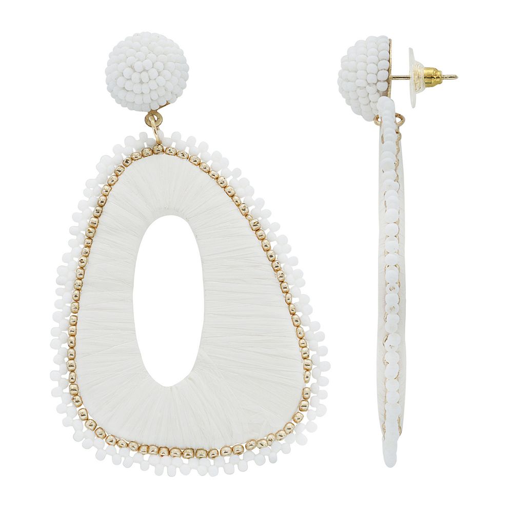PANNEE BY PANACEA Gold Tone White Raffia Statement Earrings
