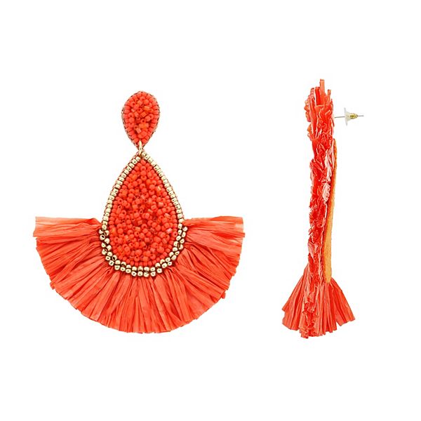 PANNEE BY PANACEA Gold Tone Raffia & Seed Bead Statement Earrings