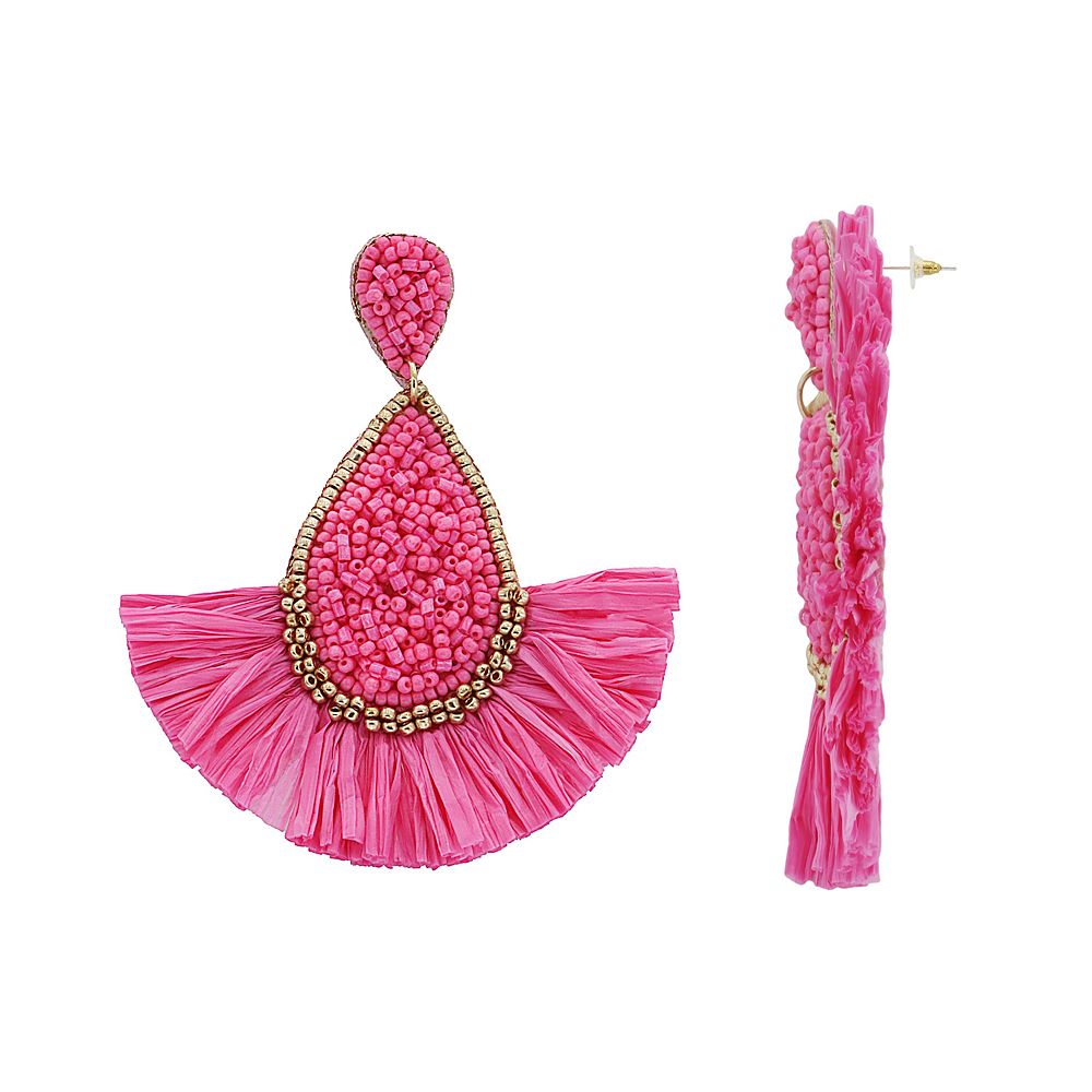 PANNEE BY PANACEA Gold Tone Raffia & Seed Bead Statement Earrings