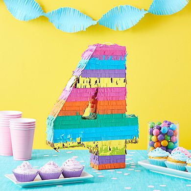 Small Rainbow Number 4 Pinata For 4th Birthday Party Decorations, 12 X ...