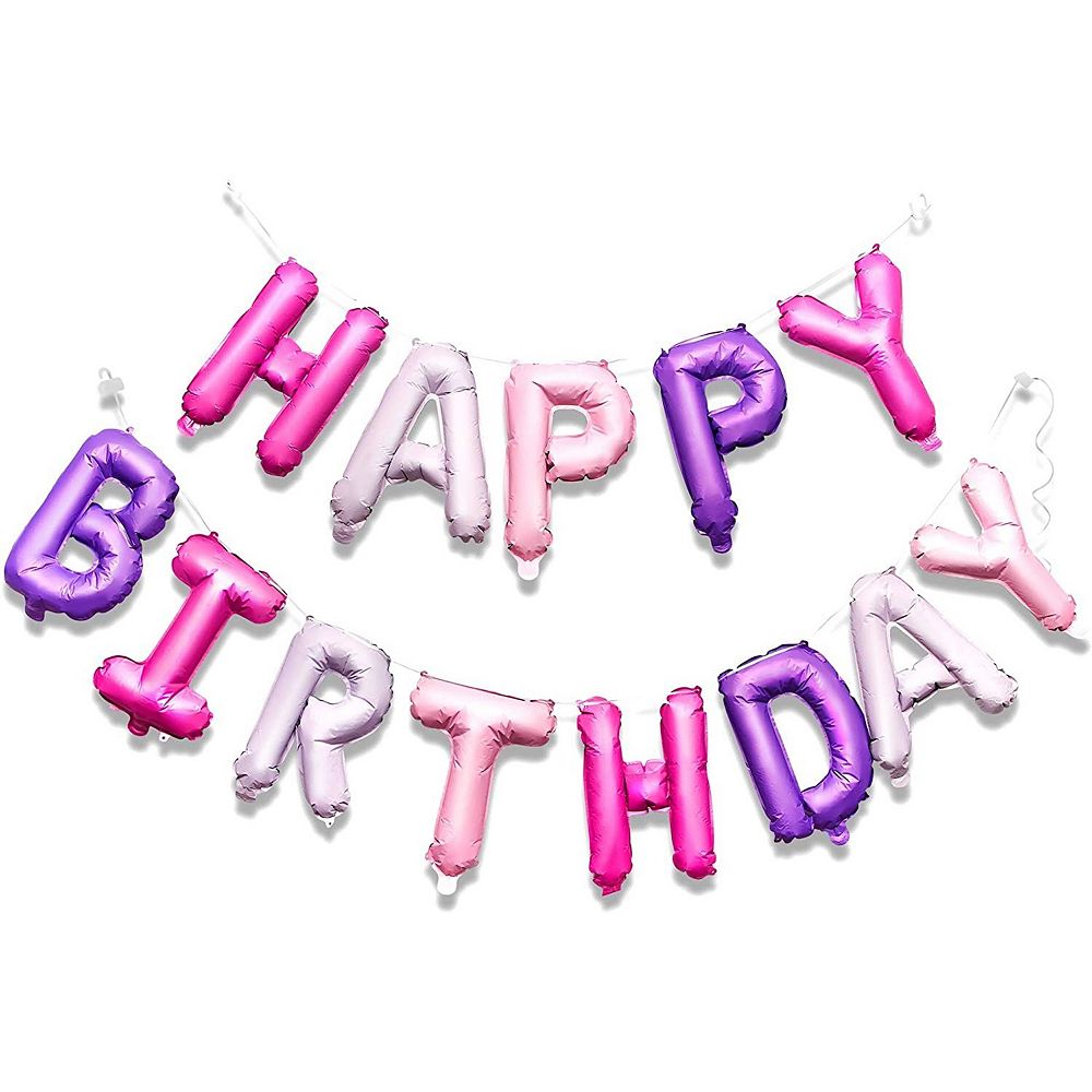 Happy Birthday Pink & Purple Letters 16" Balloons Banner For Party ...
