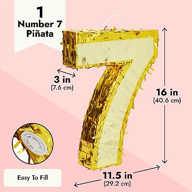 Gold Foil Number 7 Pinata for 7th Birthday Party Decorations, 16 x 3 x ...
